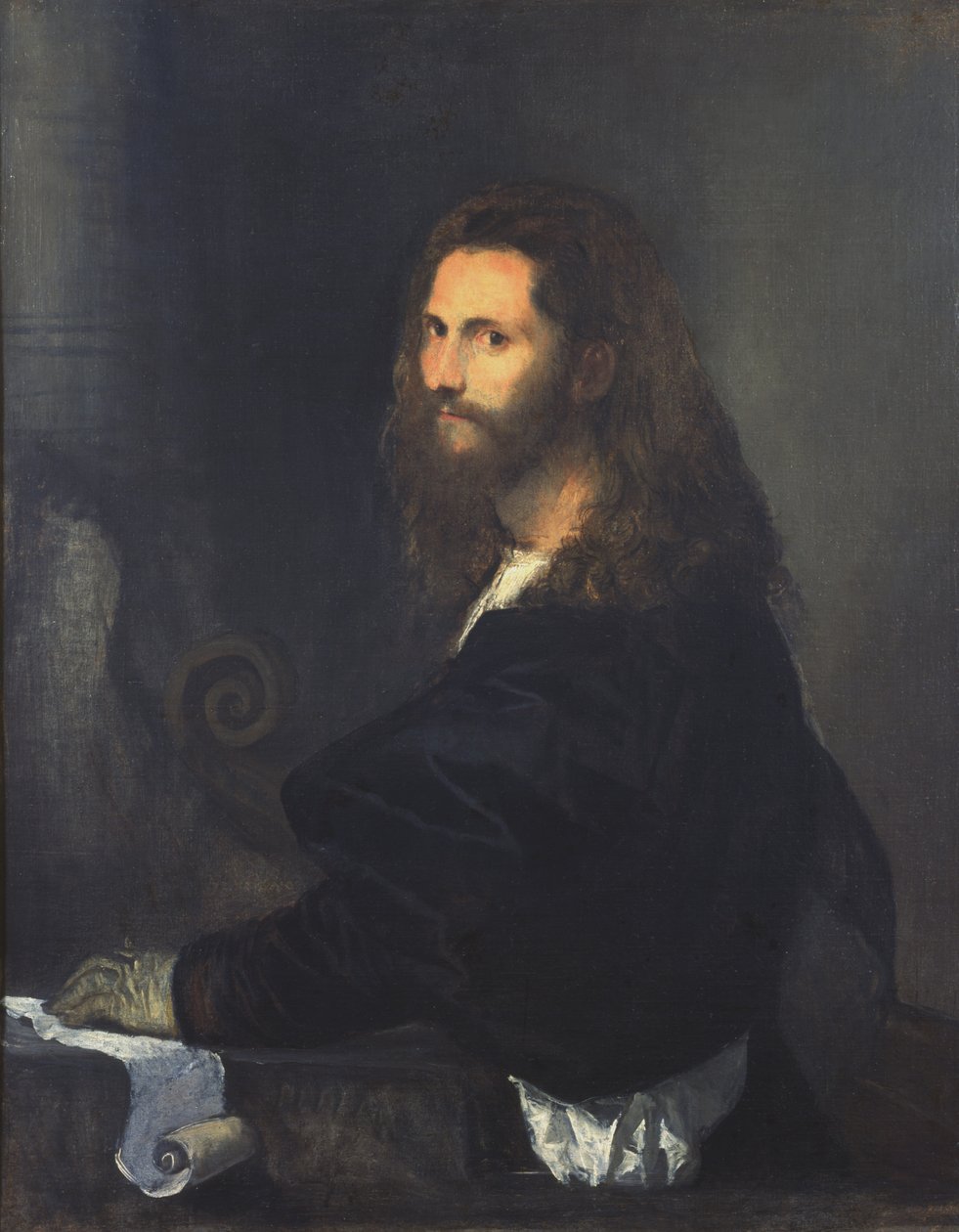 Porträt eines Musikers von Tiziano Vecelli: Kunstdruck